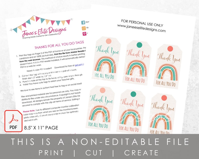 Thank You for All You Do Tags, Boho Rainbow, Teacher Appreciation ...