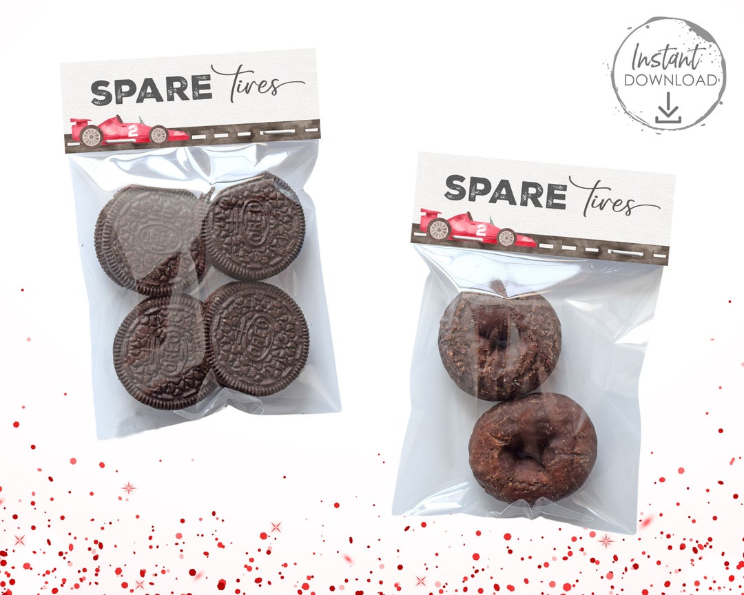 Spare Tires Treat Bag Topper, Race Car Party Favors, Racecar Birthday ...