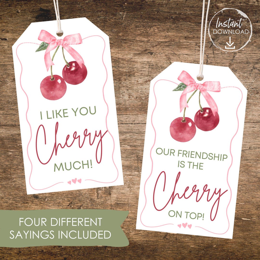 Cherry Coquette Valentines Day Printable Gift Tags Galentines Gifts for ...