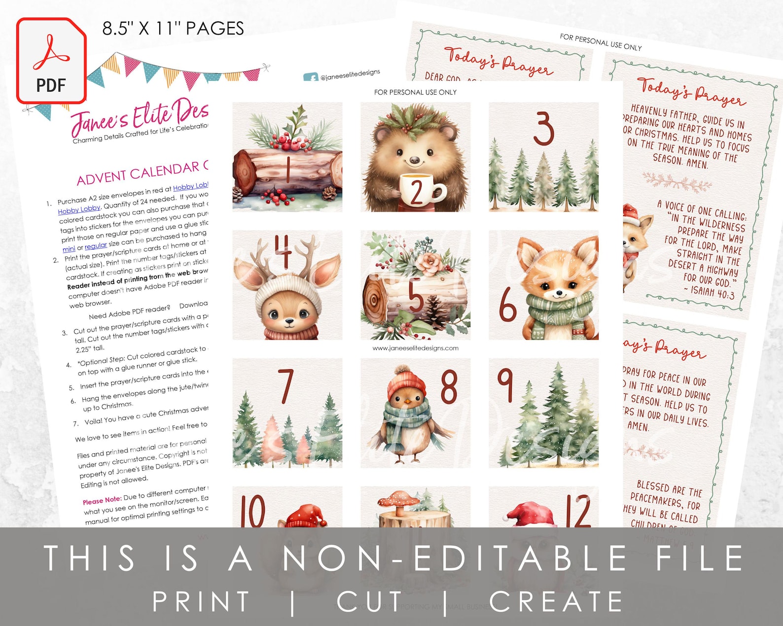 Christian Advent Calendar for Kids Prayer Cards Woodland Christmas ...