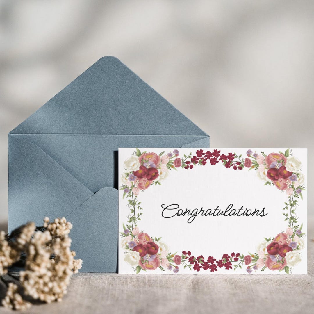 Red Floral Congratulations Greeting Card Customisable - Etsy