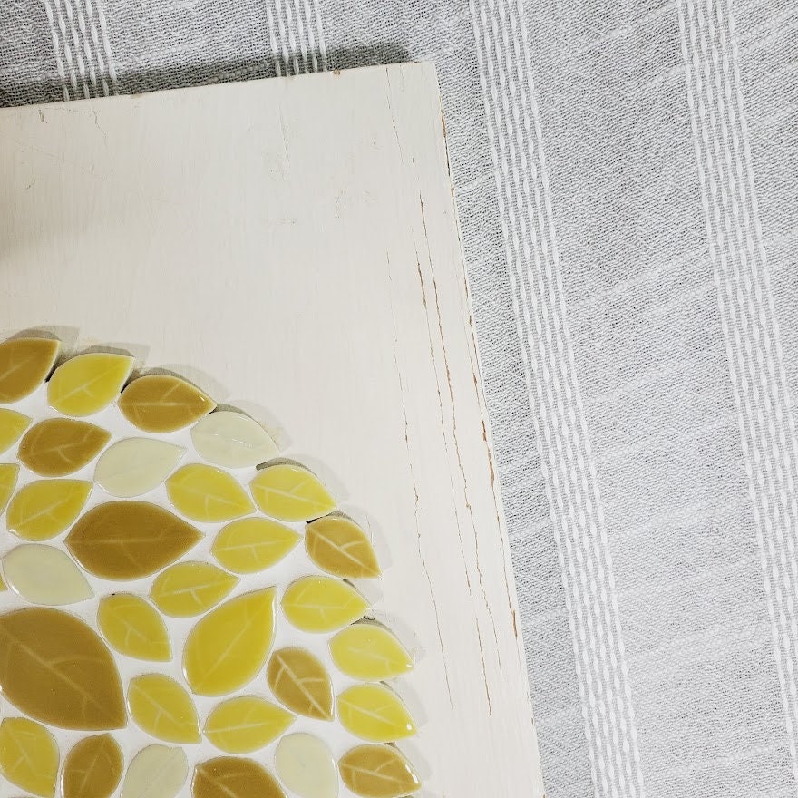 Vintage Ceramic Tile Mosaic Wall Art Golden Tree Fall on Wood 1965 ...