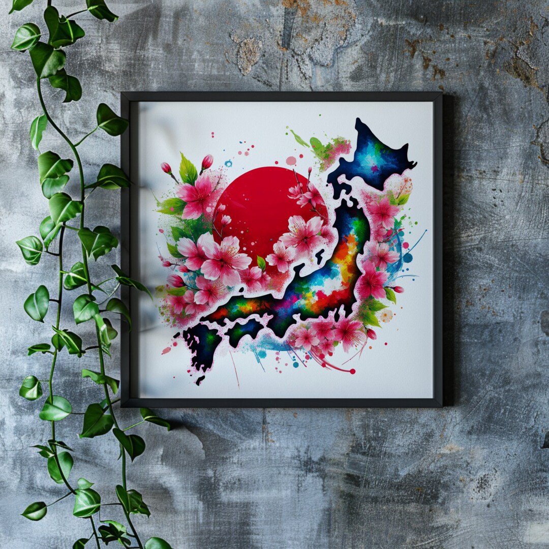 Japan Country Flag, Vibrant & Abstract Wall Art, Sakura, Japanese ...