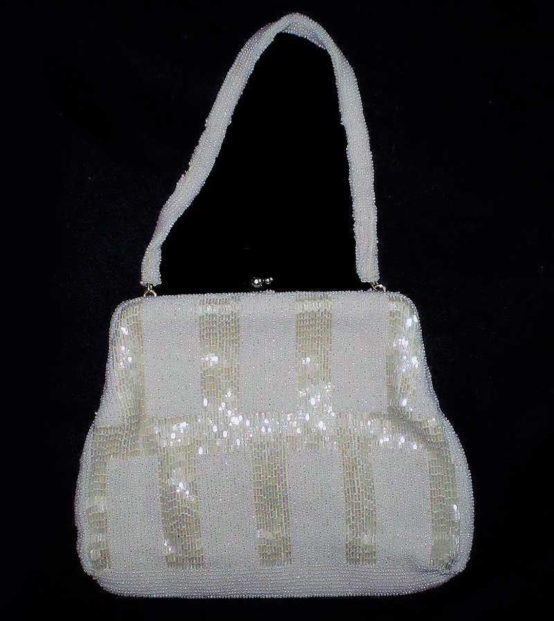 Vintage 60s White Beaded Evening Purse Richere by Walborg - Etsy