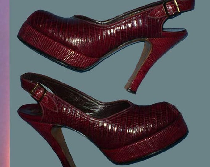 Vintage 40s Red Lizard Platform Slingback Shoes 5 1/2 N - Etsy