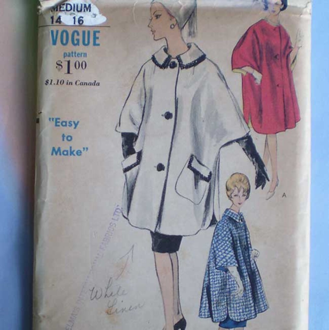 Vintage 60s Poncho Coat Uncut Vogue Pattern 34 36 Bust - Etsy