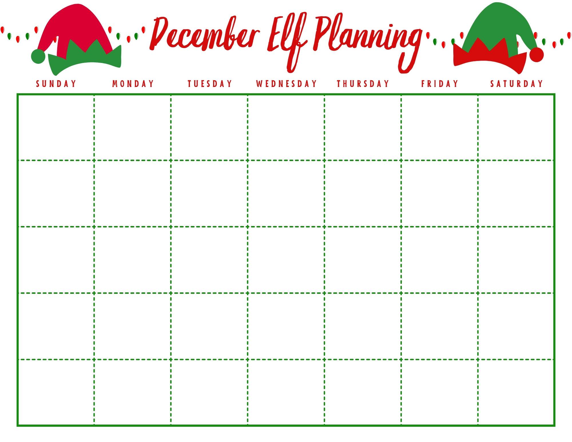 Elf Calendar Printable - Plan Your Elf's December Adventures, Elf ...