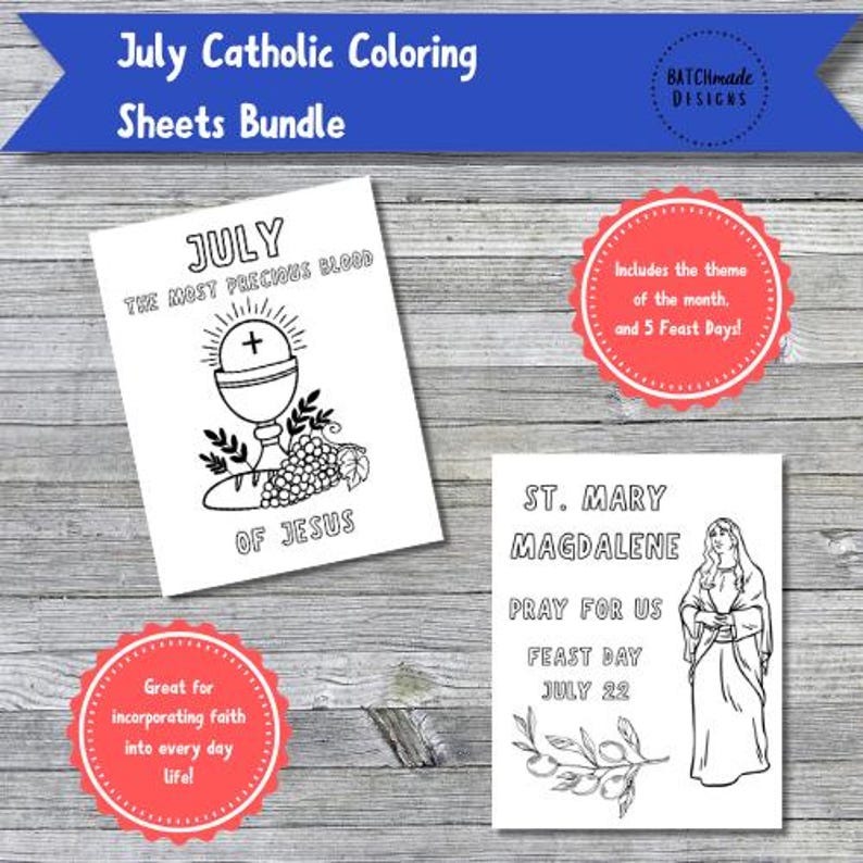 Catholic July Saint Printable Coloring Bundle | the Most Precious Blood ...