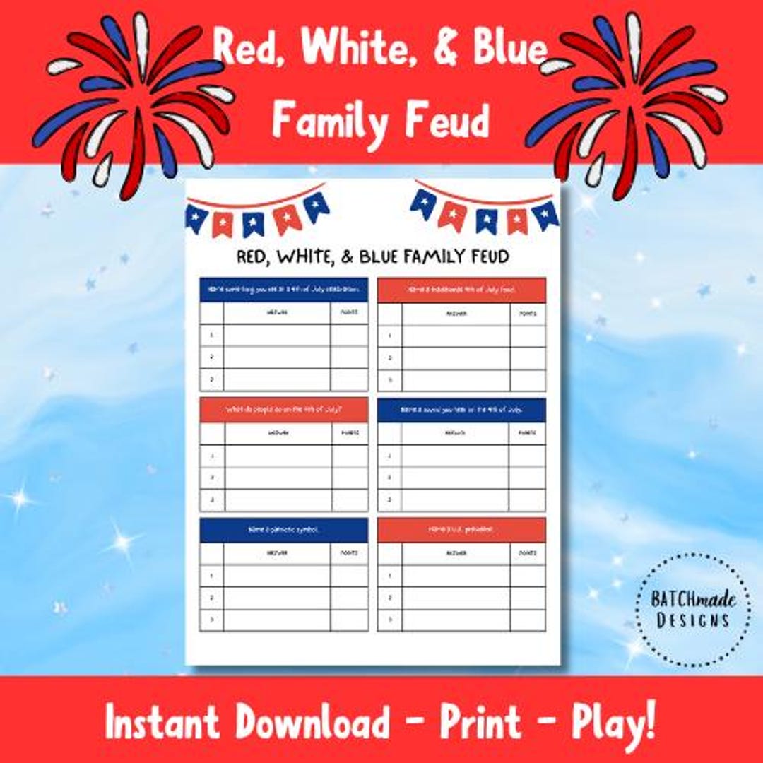Red, White & Blue Family Feud 4th of July Game | Printable Independence ...