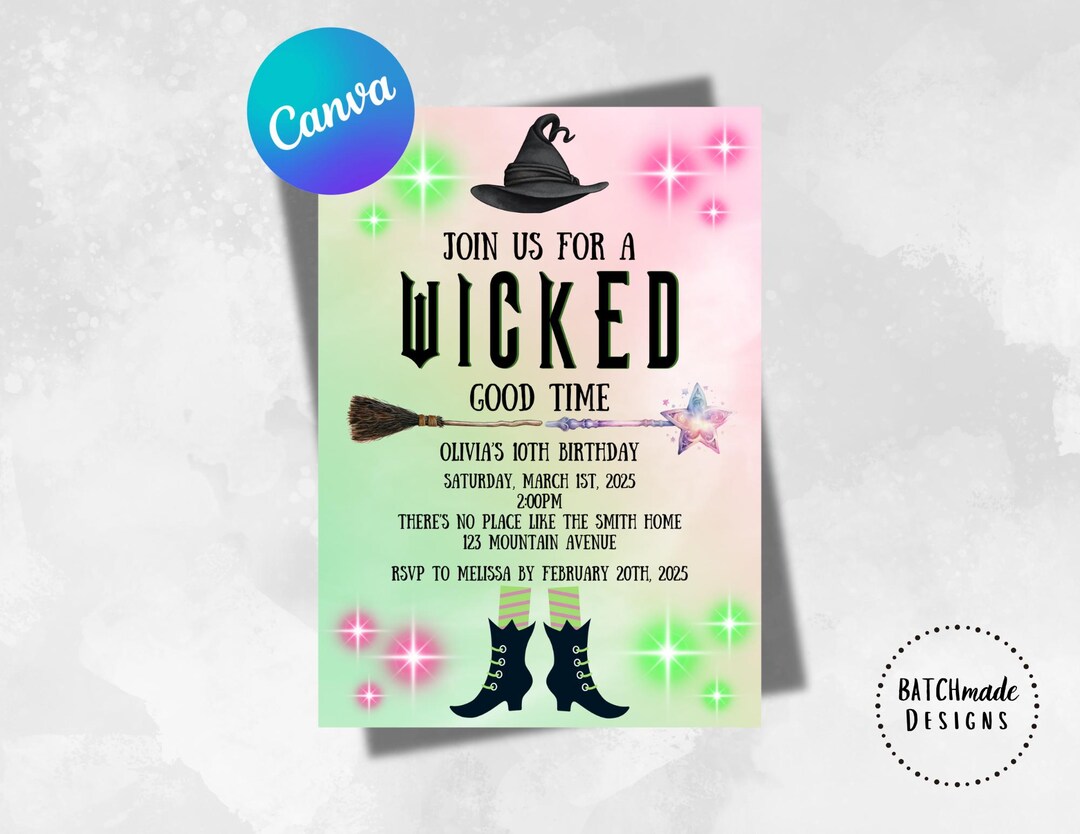 Wicked Movie-themed Invitation | Editable Canva Template | Digital ...