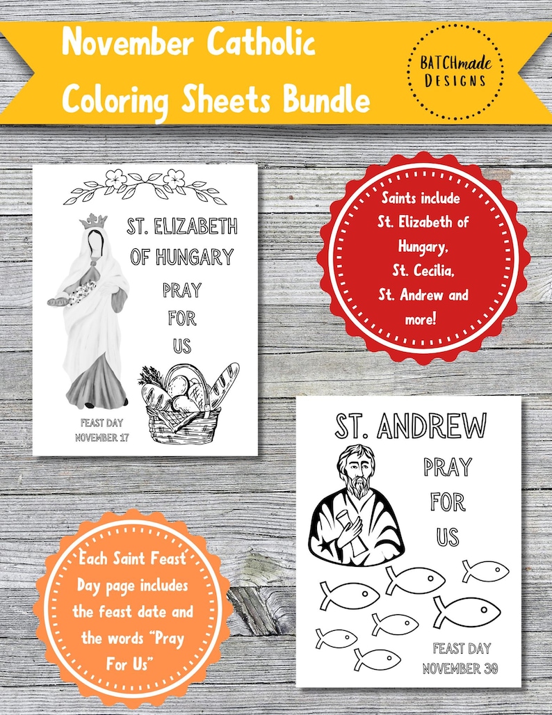 November Catholic Coloring Page Bundle| Printable Saints & Prayers ...