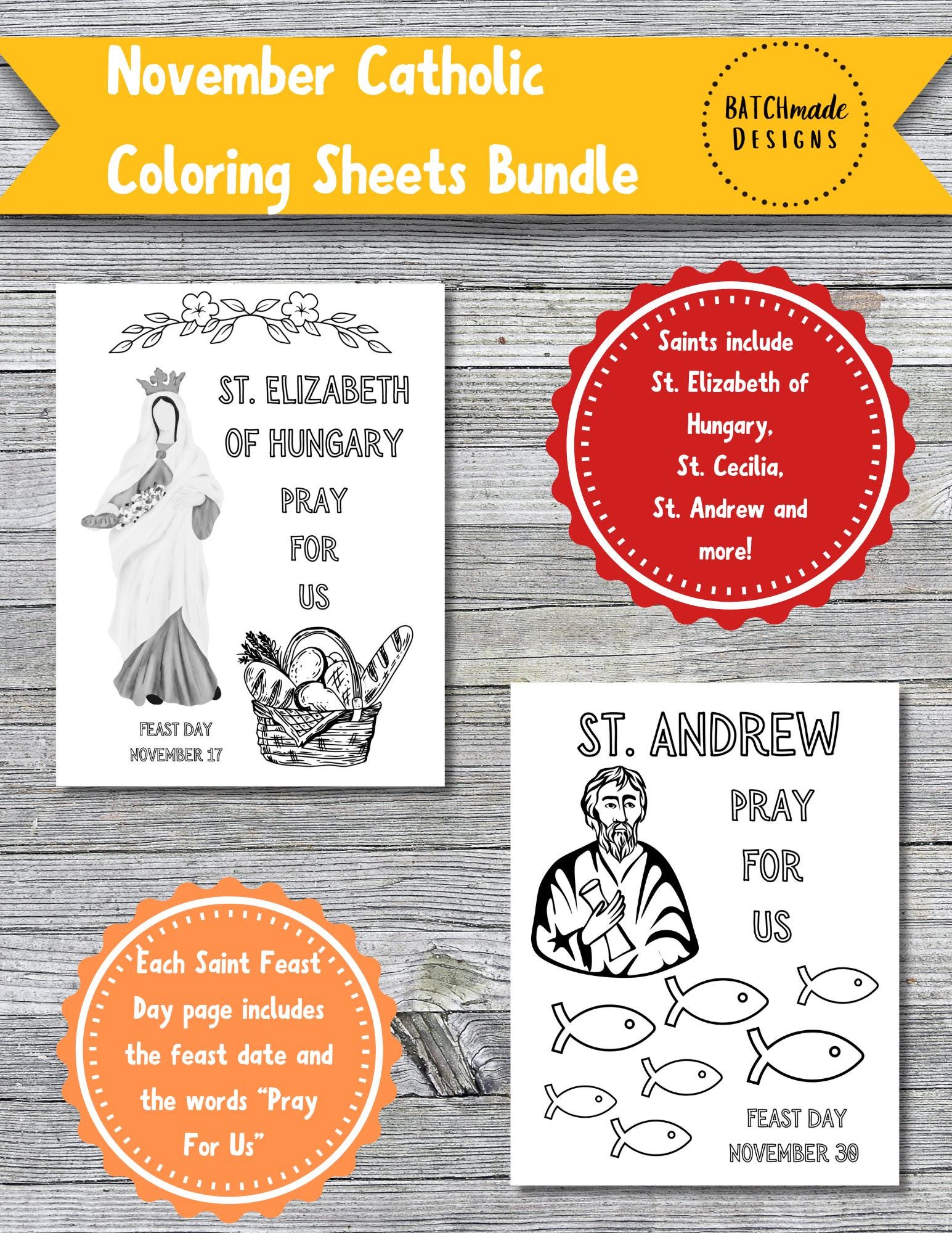 November Catholic Coloring Page Bundle| Printable Saints & Prayers ...