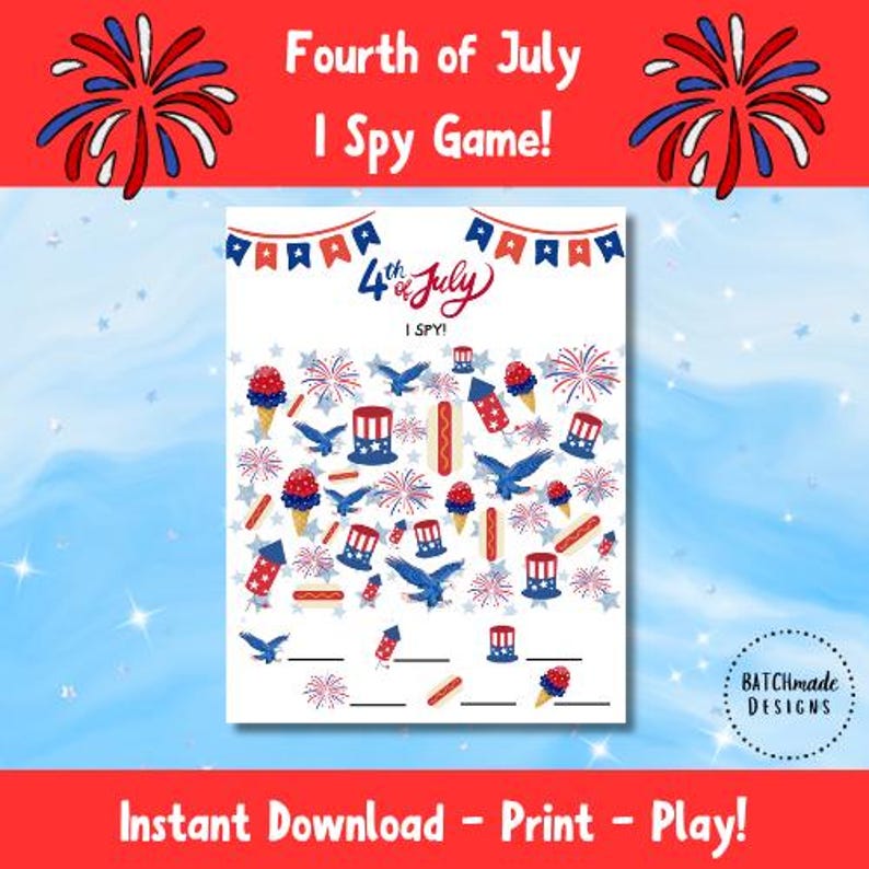 Fourth of July I Spy Party Game – Patriotic Activity Sheet, Instant ...
