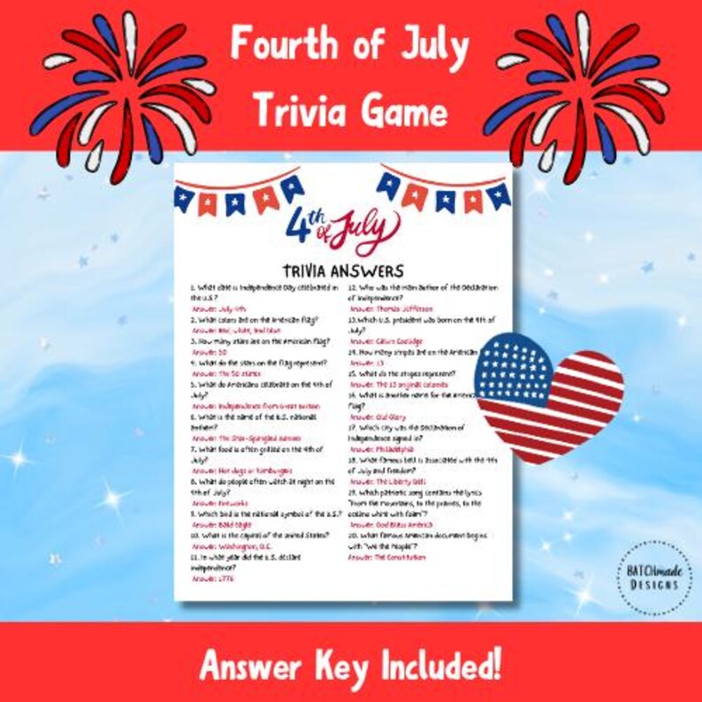 4th of July Trivia Game | Printable Independence Day Party Activity ...