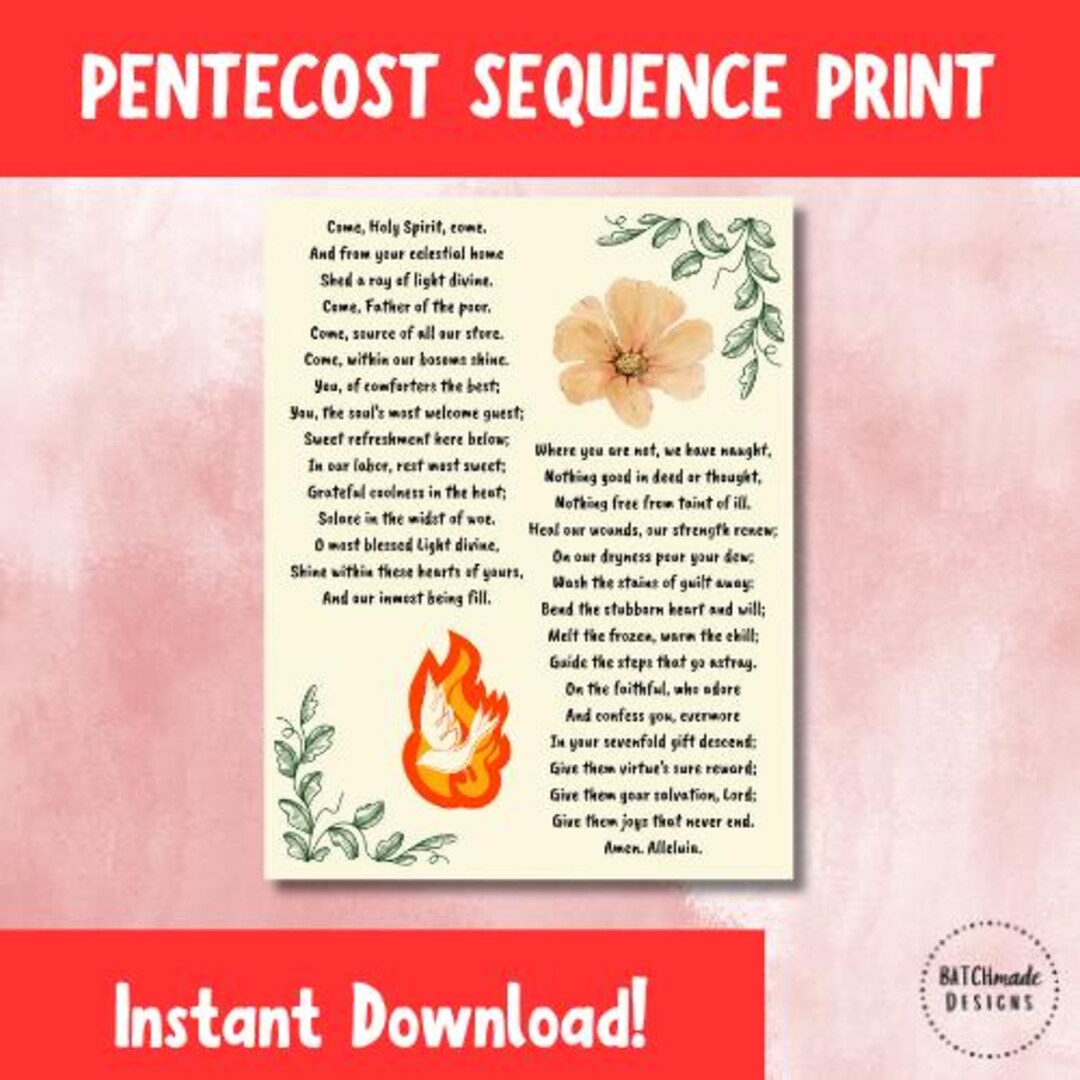 Pentecost Sequence Digital Print | Catholic Printable Wall Art | Come ...