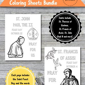 October Catholic Coloring Page Bundle Printable Saints & Prayers Month ...