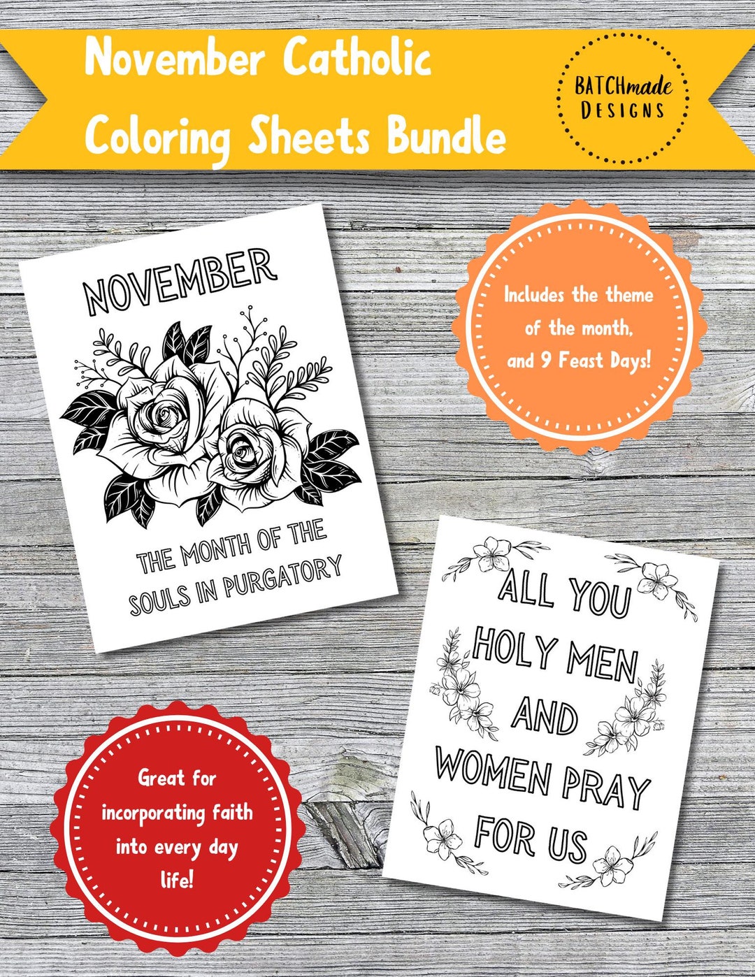 November Catholic Coloring Page Bundle| Printable Saints & Prayers ...