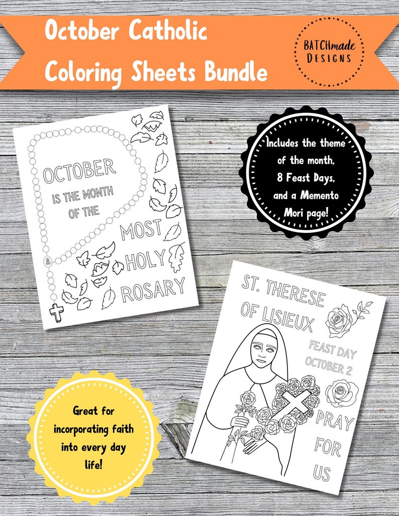 October Catholic Coloring Page Bundle| Printable Saints & Prayers ...