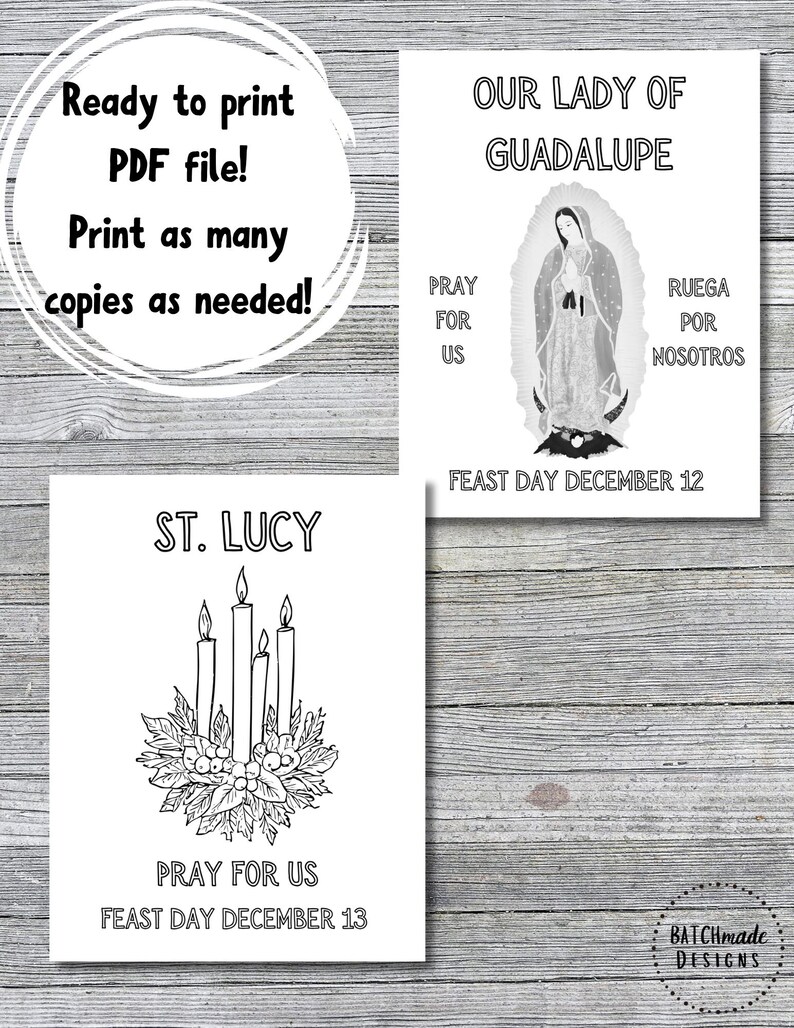 December Catholic Coloring Page Bundle| Printable Saints & Prayers ...