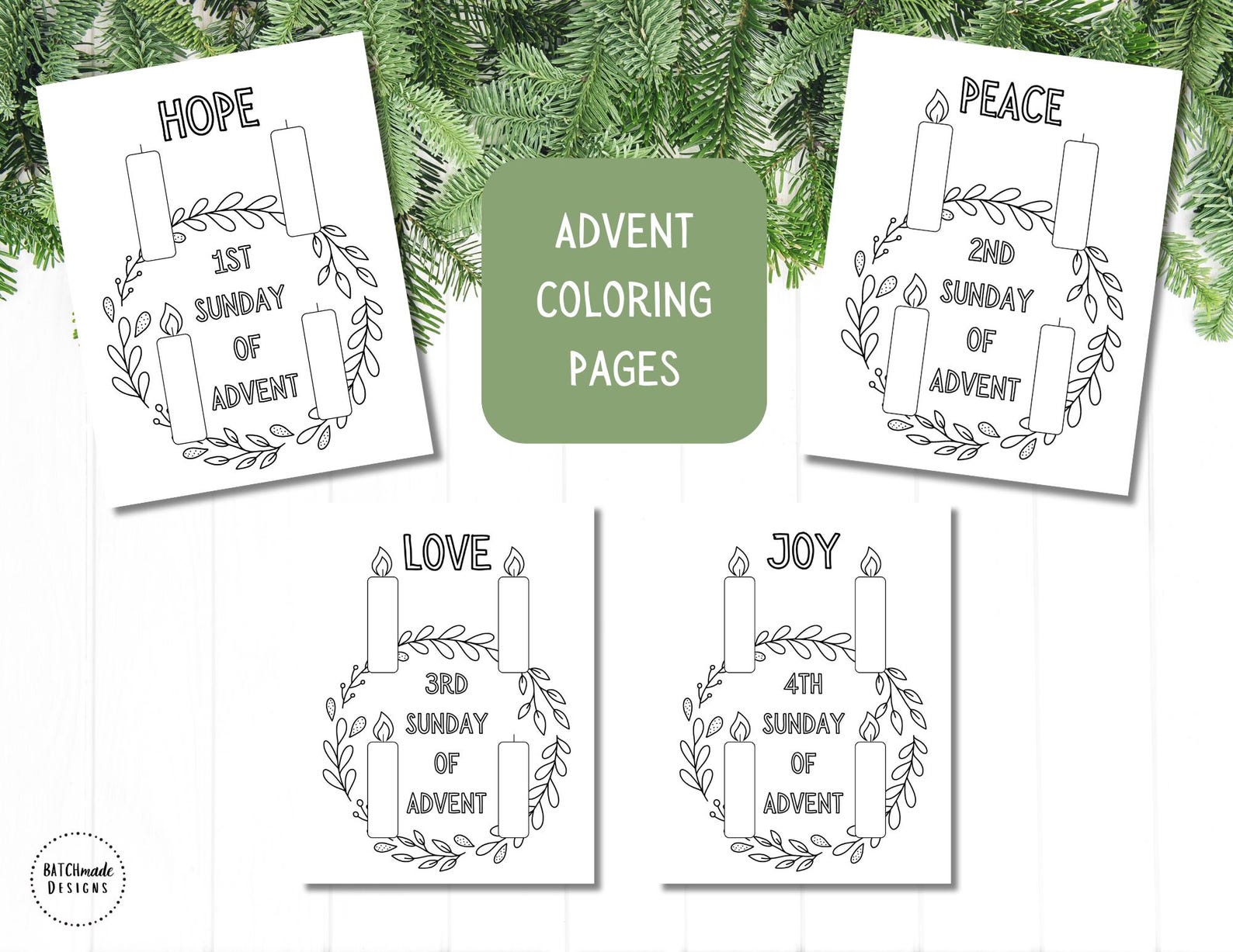 Advent Coloring Pages - Themes of Hope, Peace, Love & Joy - Digital ...