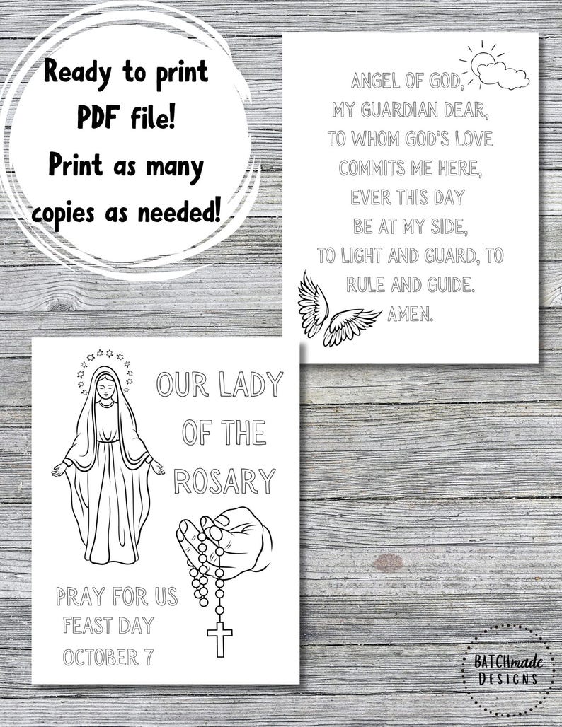 October Catholic Coloring Page Bundle| Printable Saints & Prayers ...