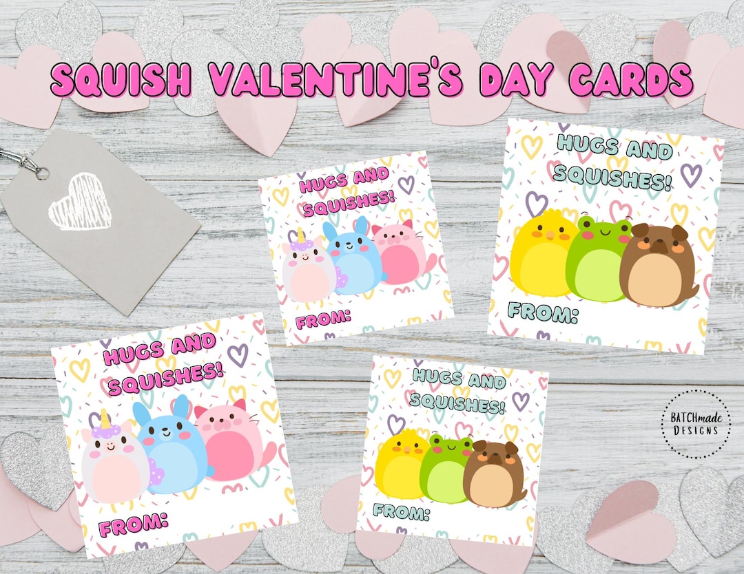 Printable Squish Valentine’s Day Cards | 4 Cards per Page | Instant ...