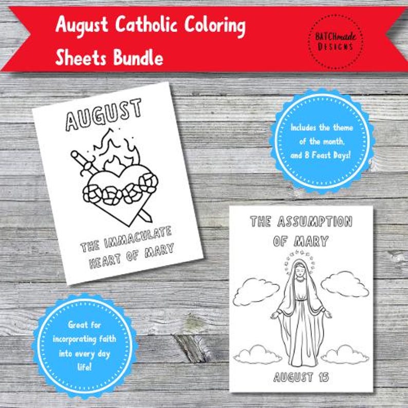 Catholic August Saint Printable Coloring Bundle | the Immaculate Heart ...