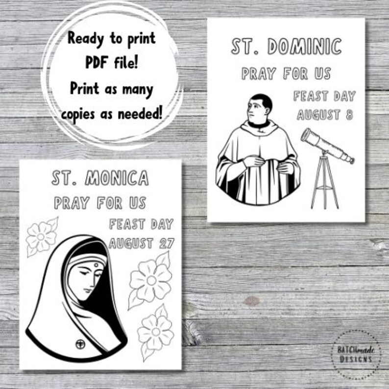 Catholic August Saint Printable Coloring Bundle | the Immaculate Heart ...