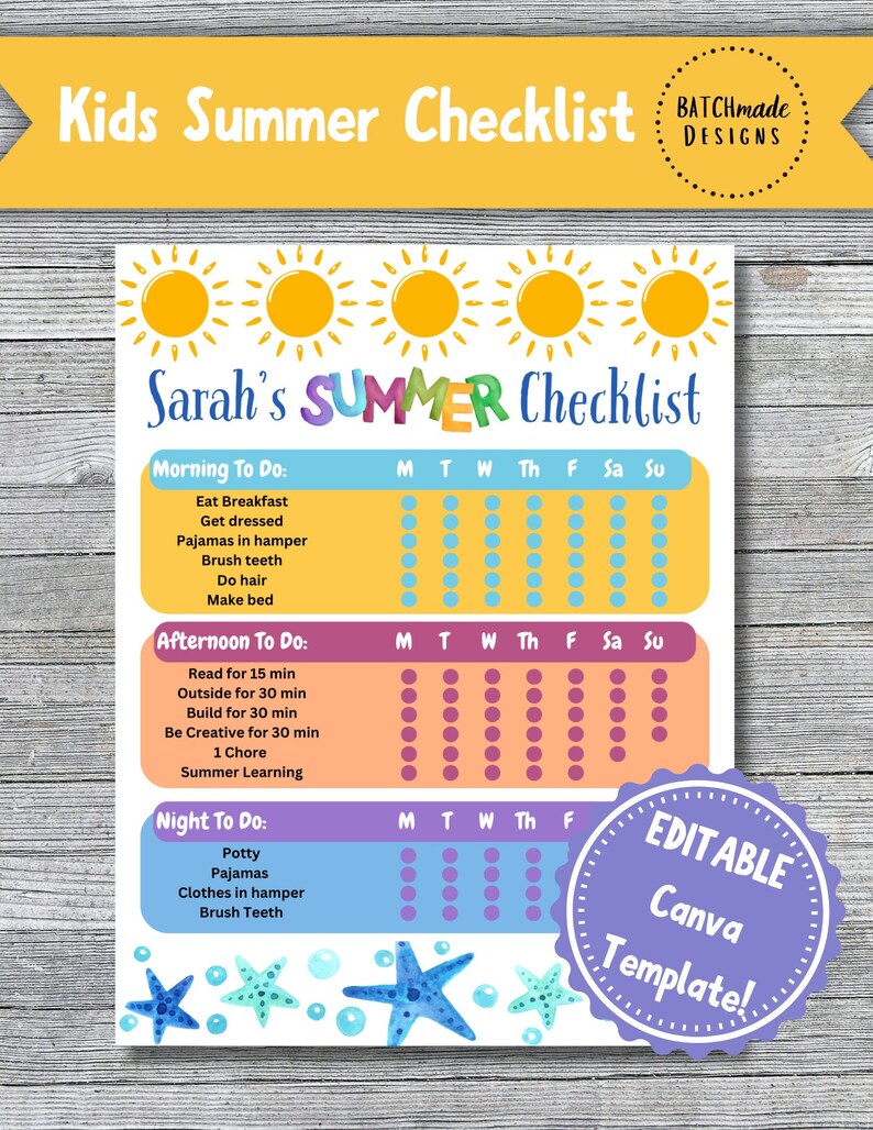 Printable EDITABLE Kids Summer Checklist - Etsy