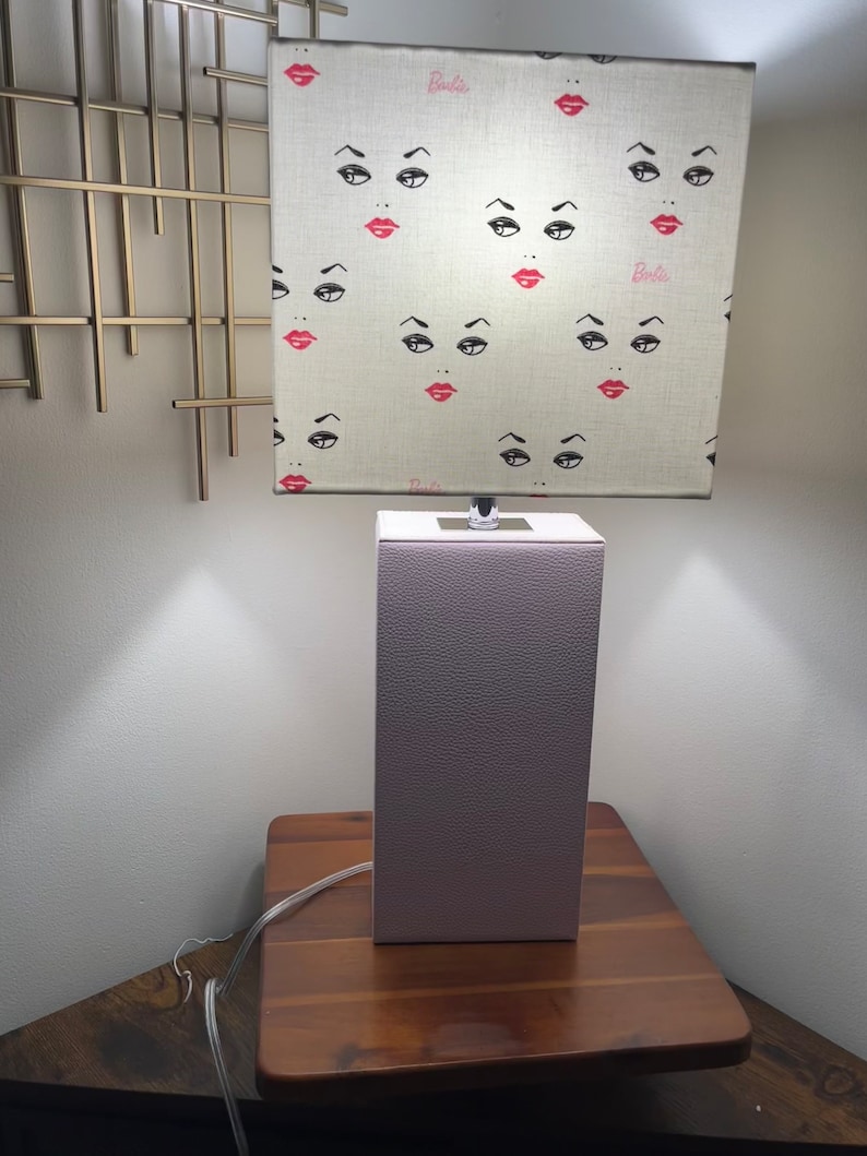 Barbie Licensed Fabric Covered Lamp Shade With Pink Pleather Table Lamp ...