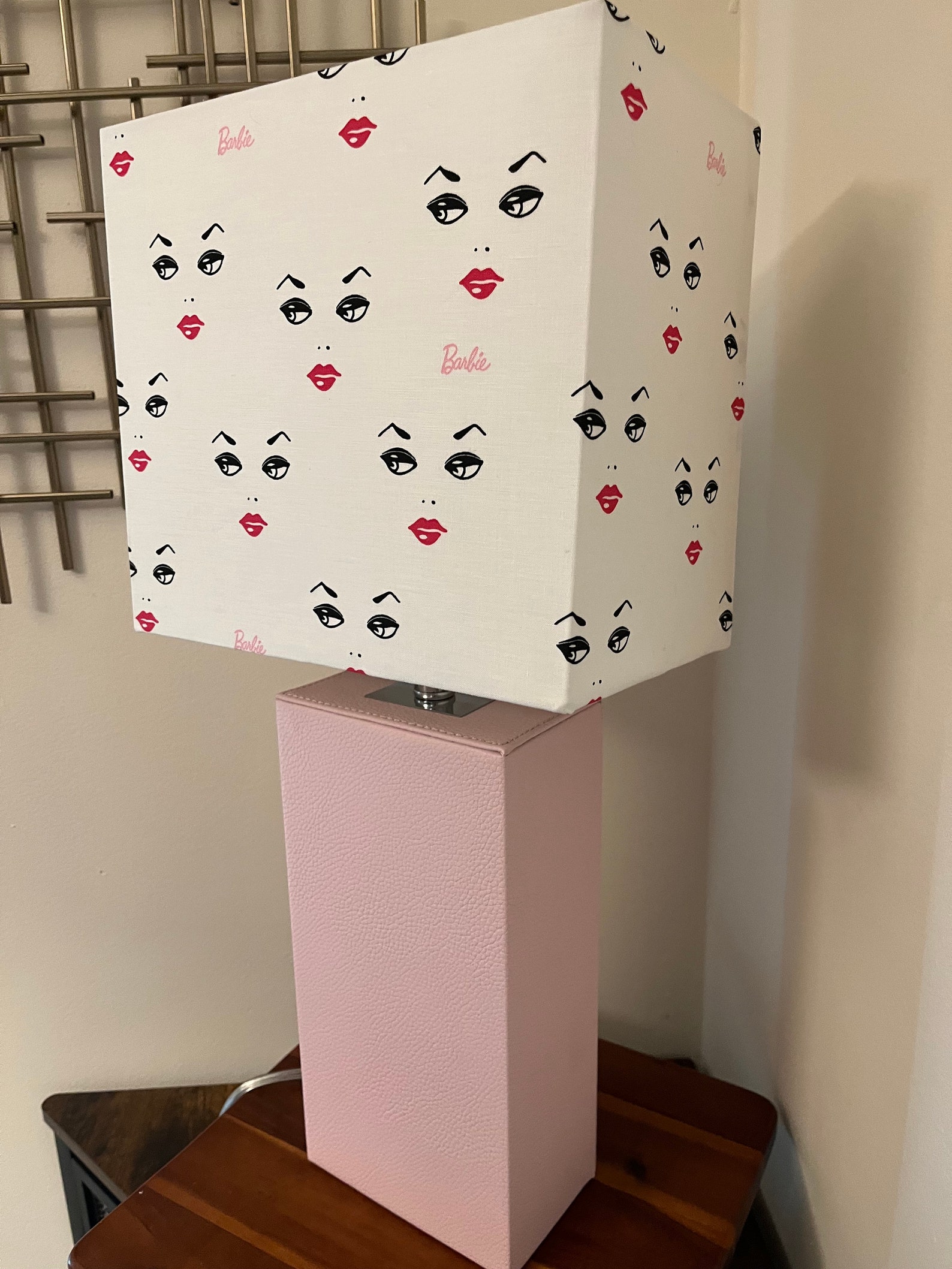 Barbie Licensed Fabric Covered Lamp Shade With Pink Pleather Table Lamp ...