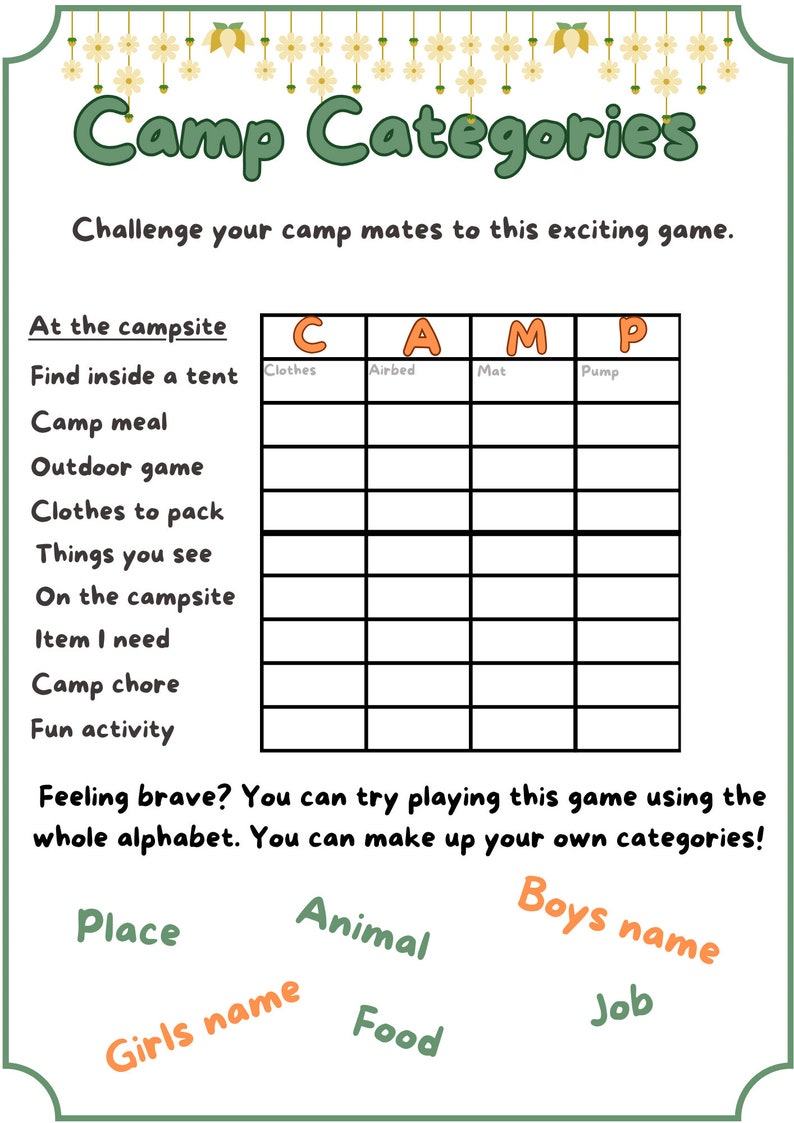 Printable Travel Games for Kids Camping Edition: Kids Holiday Pack - Etsy