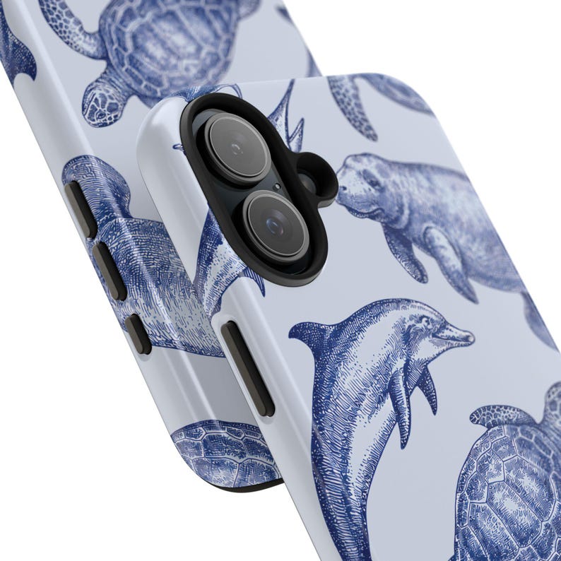 Sea Life Phone Case | Blue Ocean Animal Illustration | Vintage Marine ...