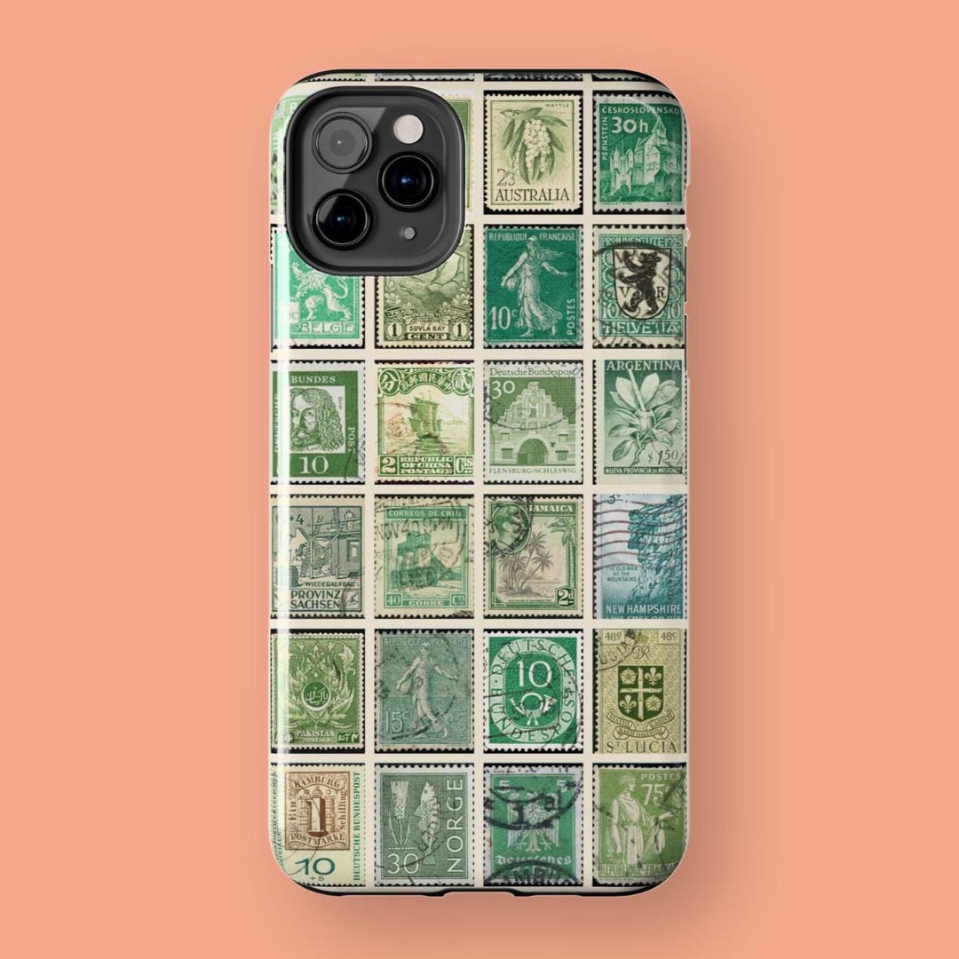 Vintage Stamp Phone Case | Green Retro Postage Collage | World Travel ...