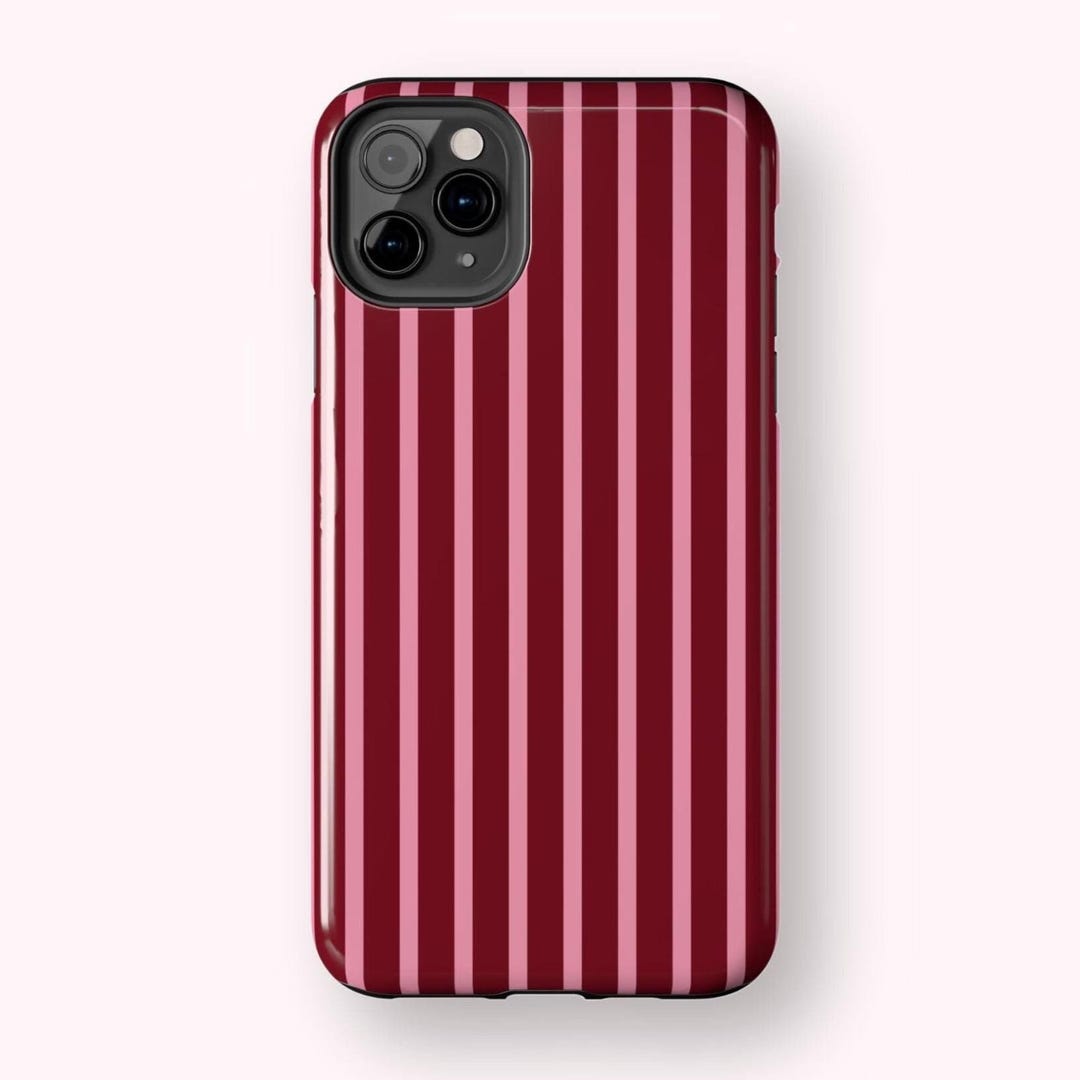 Burgundy & Pink Striped Phone Case | Minimal Preppy Aesthetic ...