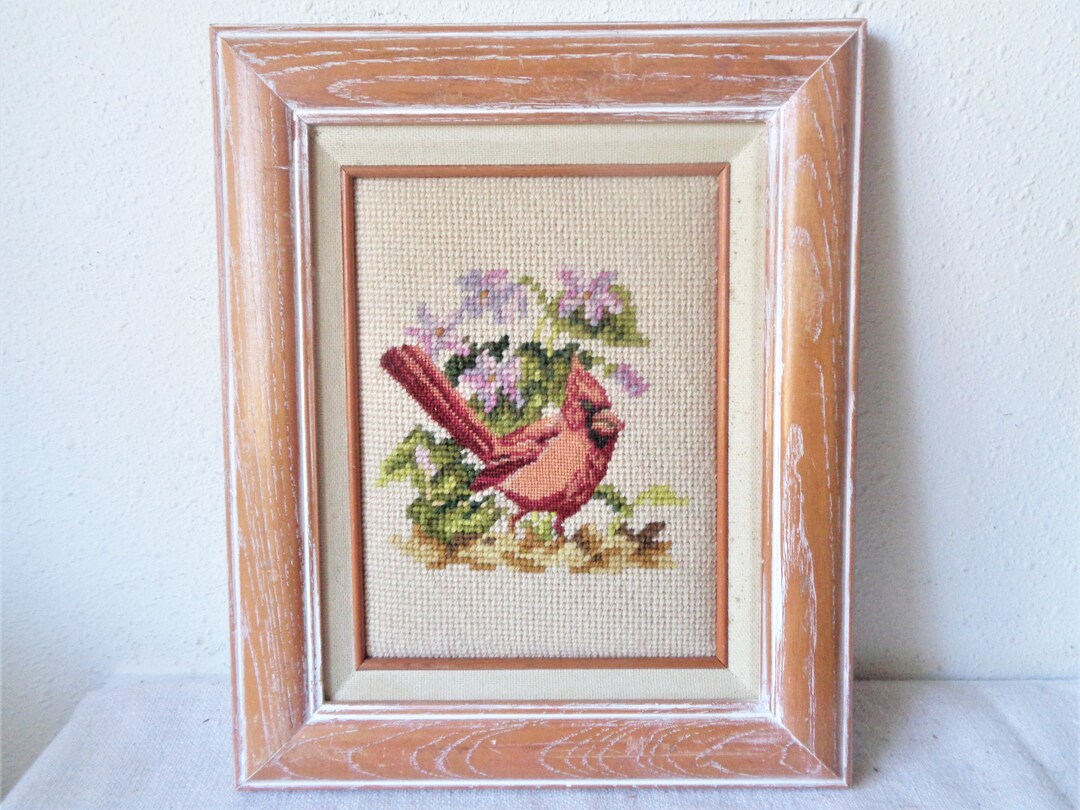 Vintage Cardinal Bird Needlepoint Art Framed - Etsy