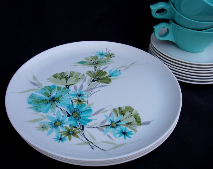 Vintage Melamine Dinnerware 1960s Turquoise 16 Pieces Laguna Melmac Los ...