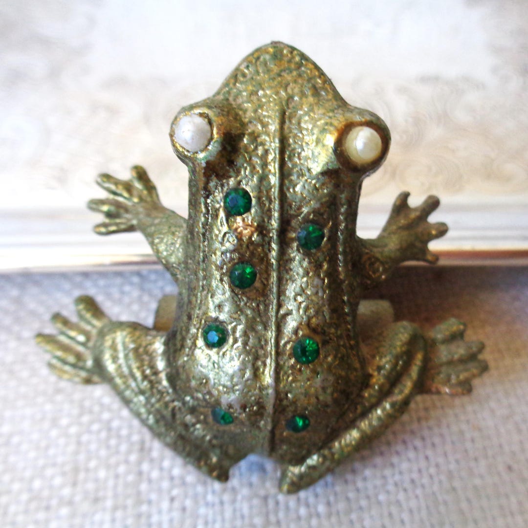 Vintage Frog Paper Clip Metal and Rhinestone - Etsy