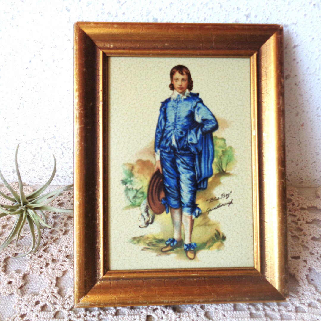 Vintage Blue Boy Art Framed Tile - Etsy