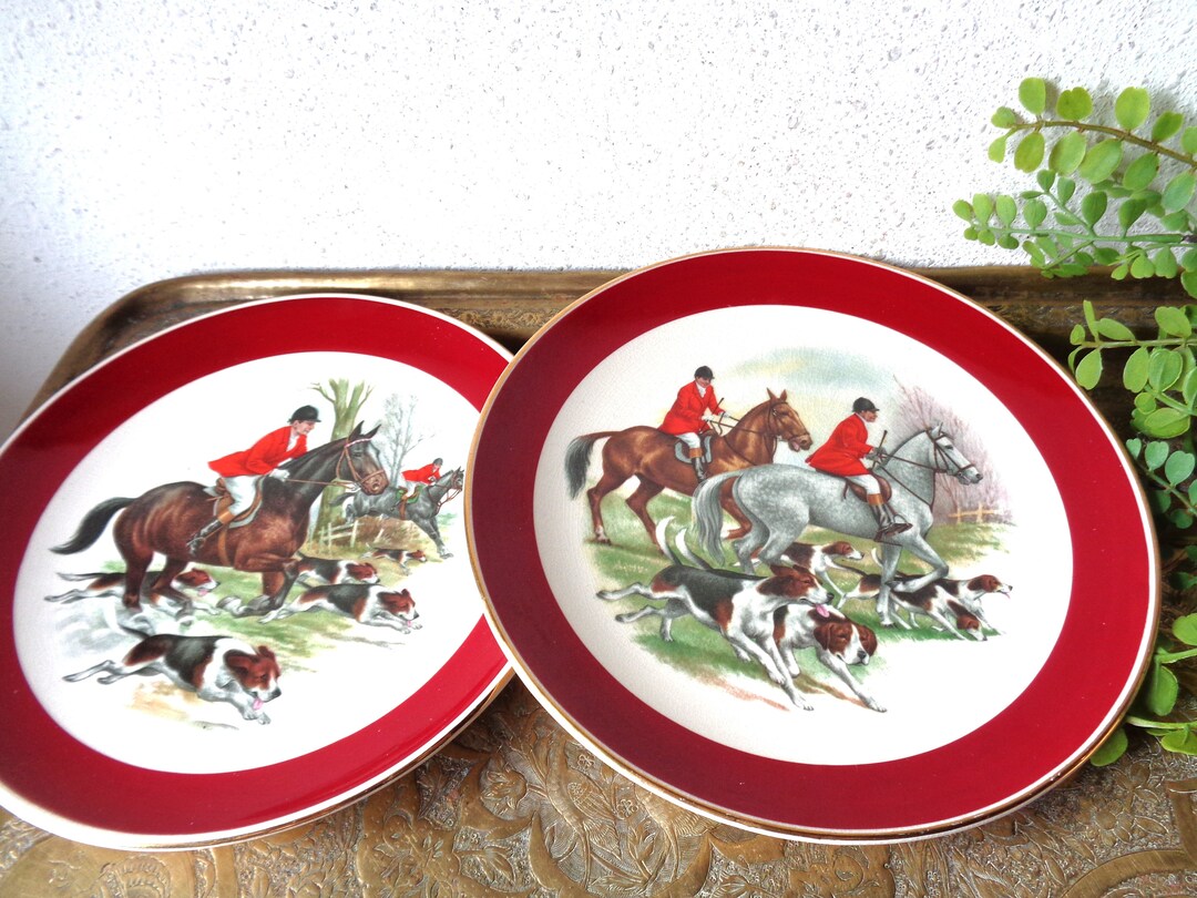 Vintage English Ceramic Plates Wade Fox Hunt Horse and Hounds - Etsy