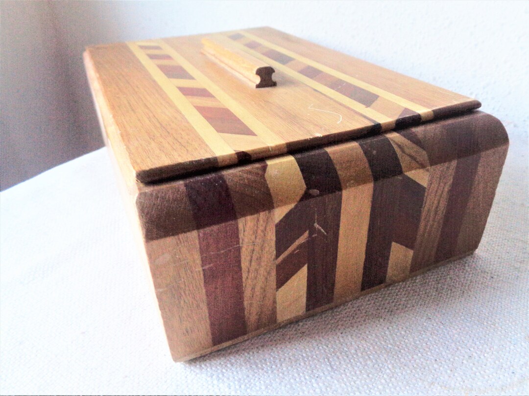 Vintage Wood Inlay Box With Lid Geometric Modern - Etsy
