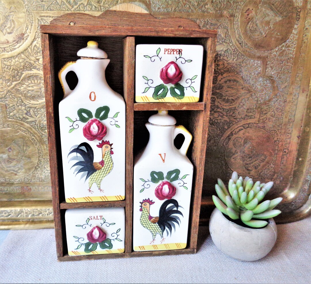 Vintage Condiments Salt Pepper Oil Vinegar Rooster Farm House - Etsy