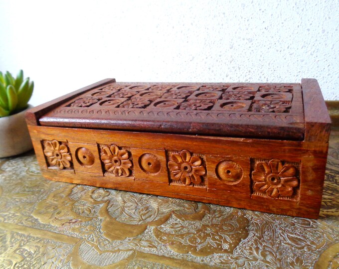 Vintage Teak Wood Box Hand Carved Hinged Lid and Sides - Etsy