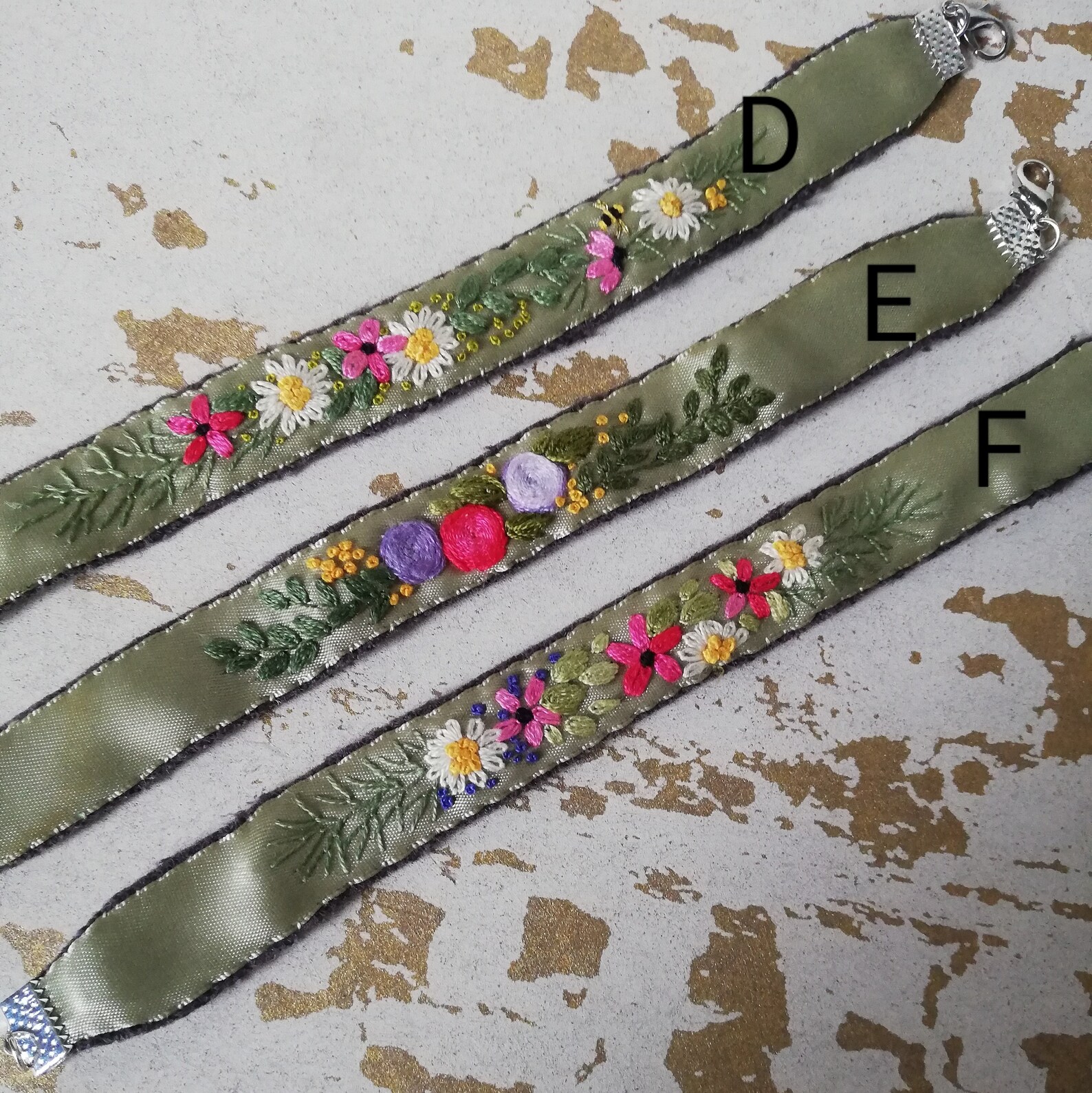 Embroidered Floral and Foliage Bracelet Ribbon and Felt - Etsy
