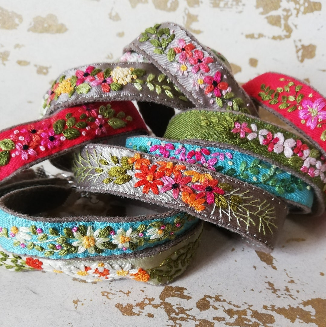 Embroidered Floral and Foliage Bracelet Ribbon and Felt - Etsy