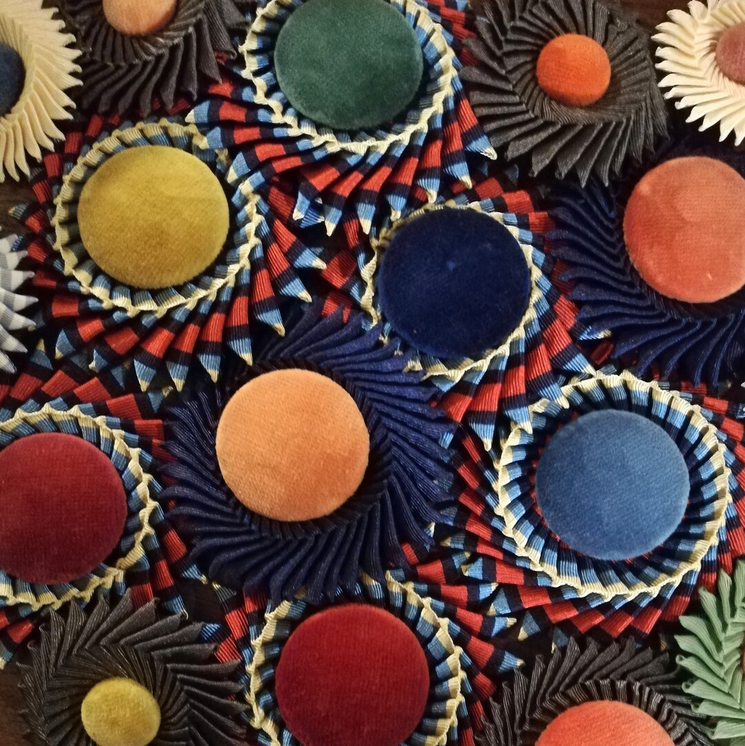 Hand Made Cockade Rosette Brooch With Vintage Velvet Button Centre - Etsy