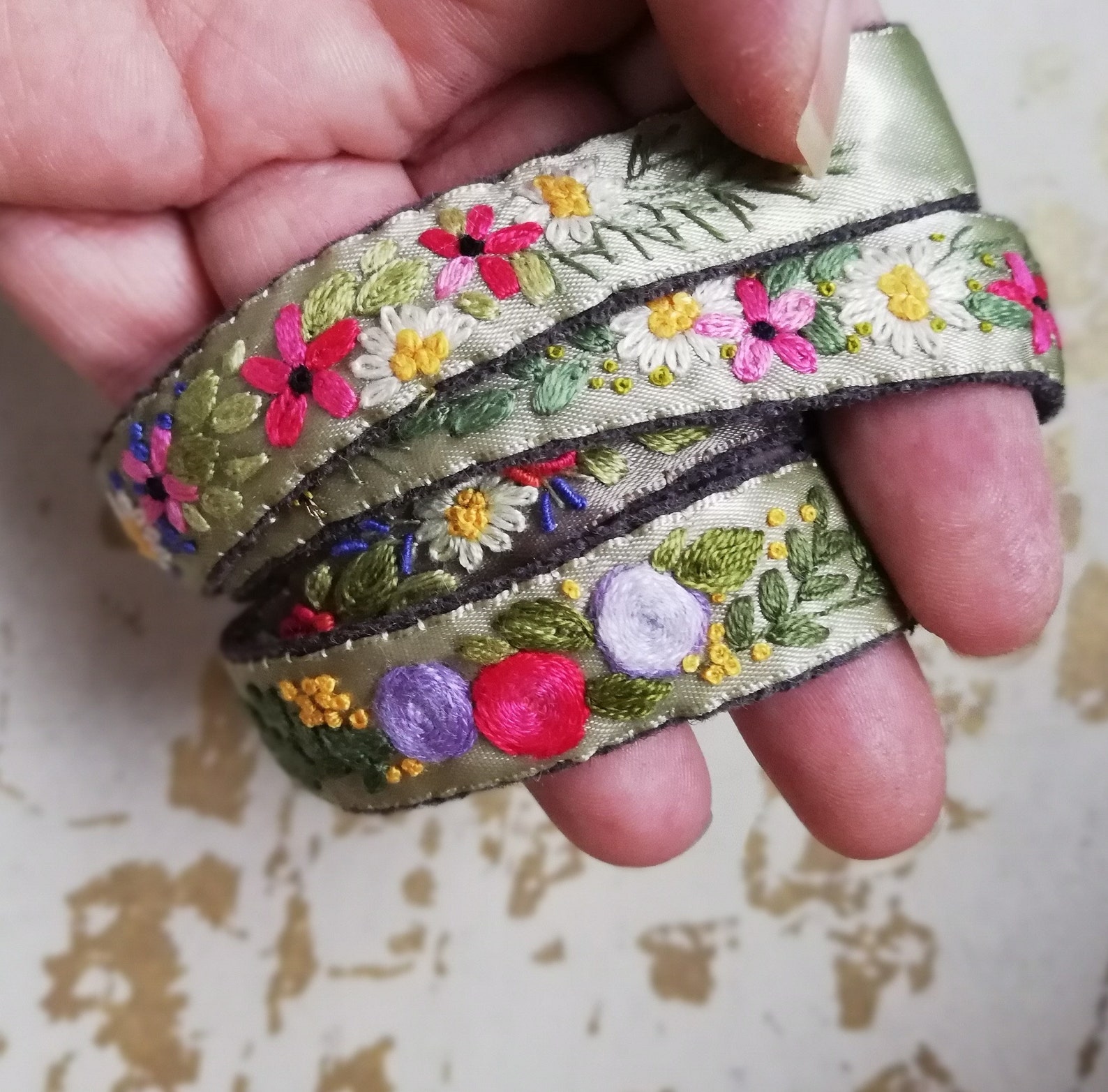 Embroidered Floral and Foliage Bracelet Ribbon and Felt - Etsy