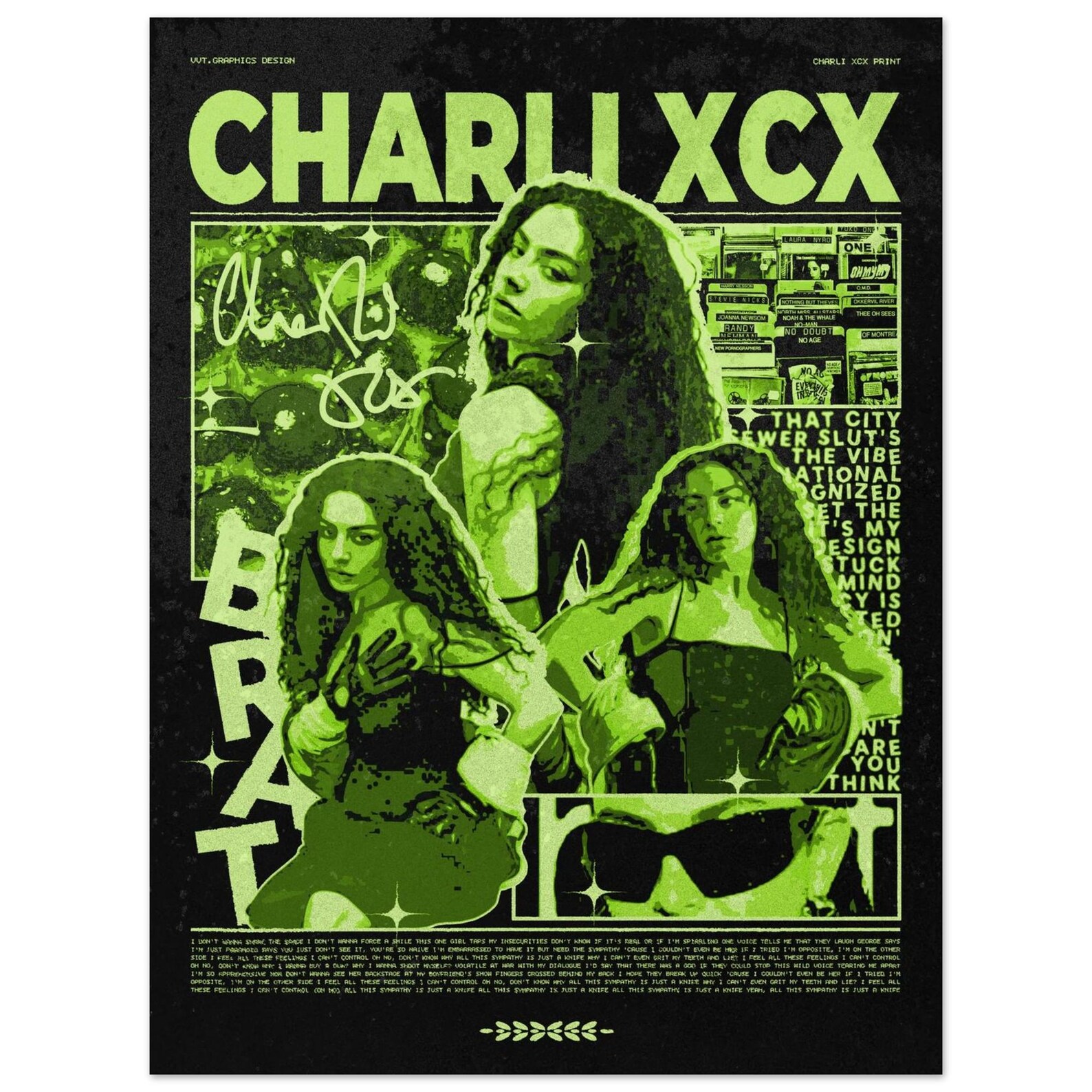 Charli XCX Brat Poster || Music Graphic Print || Green / Black - Etsy