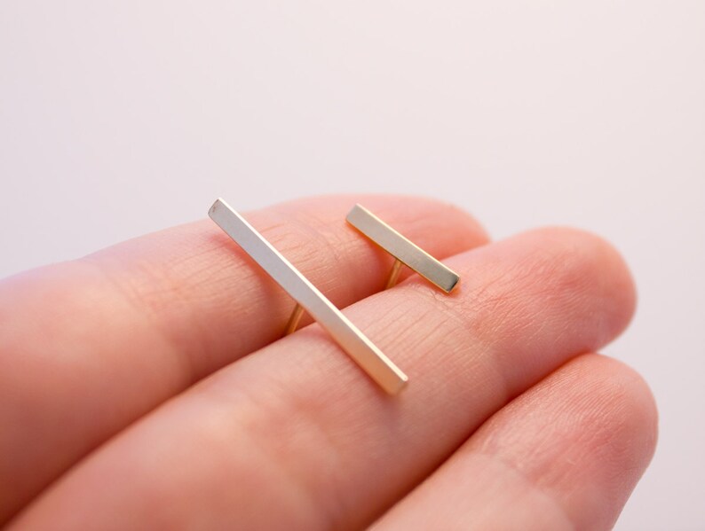 Long Triangle 14K Gold Stud Earrings Gift for Her Minimalist | Etsy