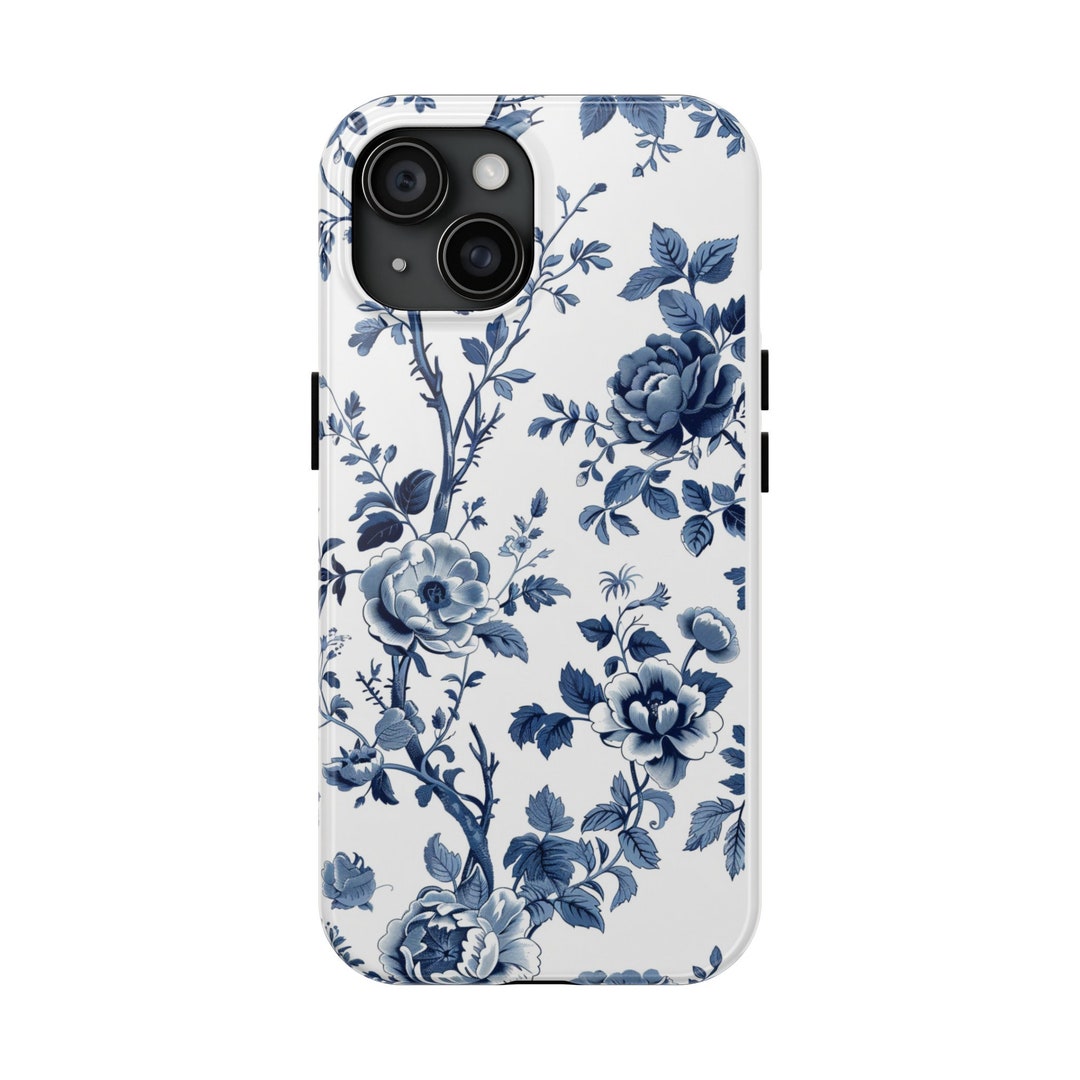 Toile Floral Bird Case, Blue White Botanical Design, Elegant Protective ...